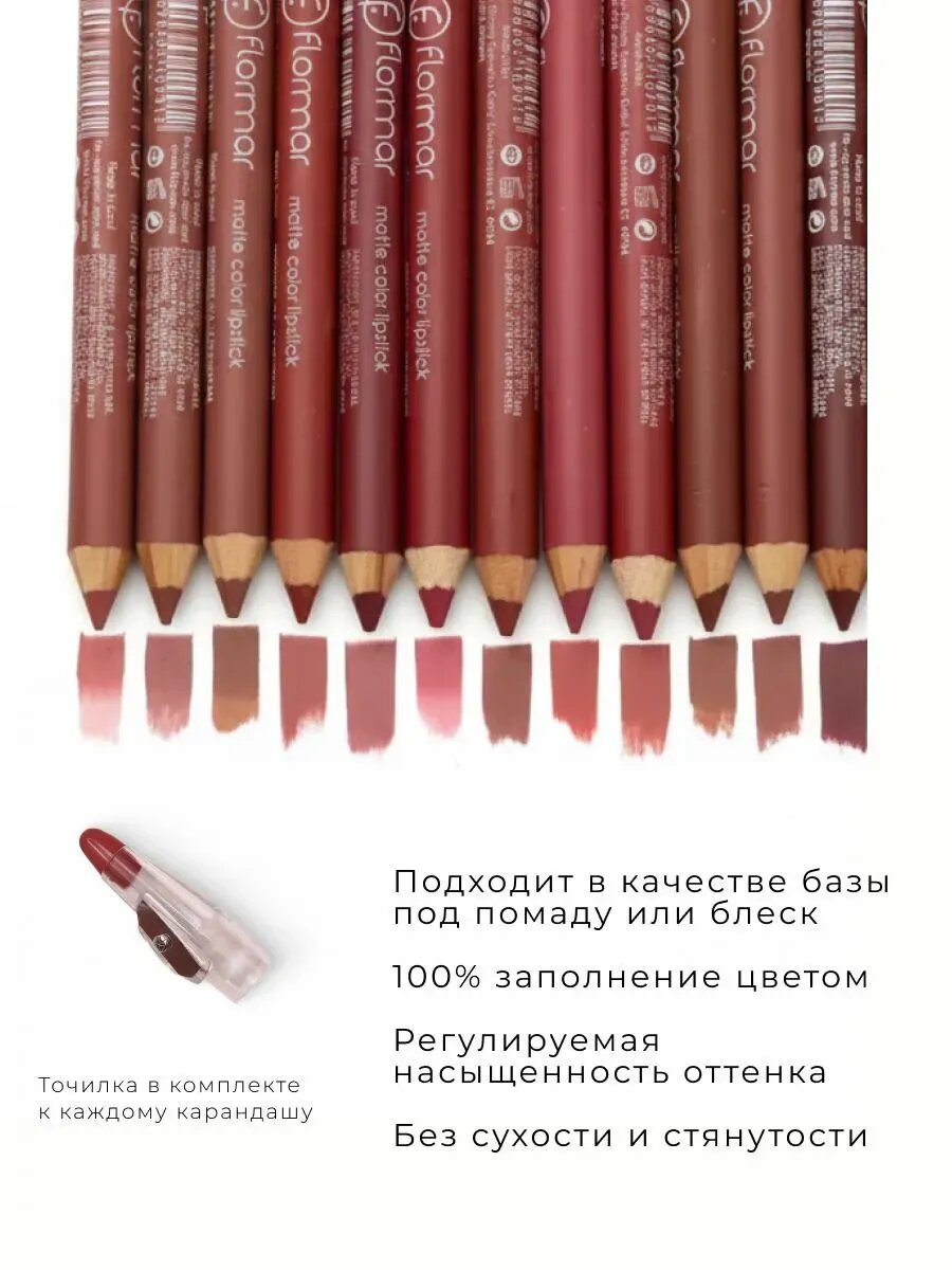 Набор карандашей Pretty by Flormar, для губ, матовый финиш, 12 шт — фото 1