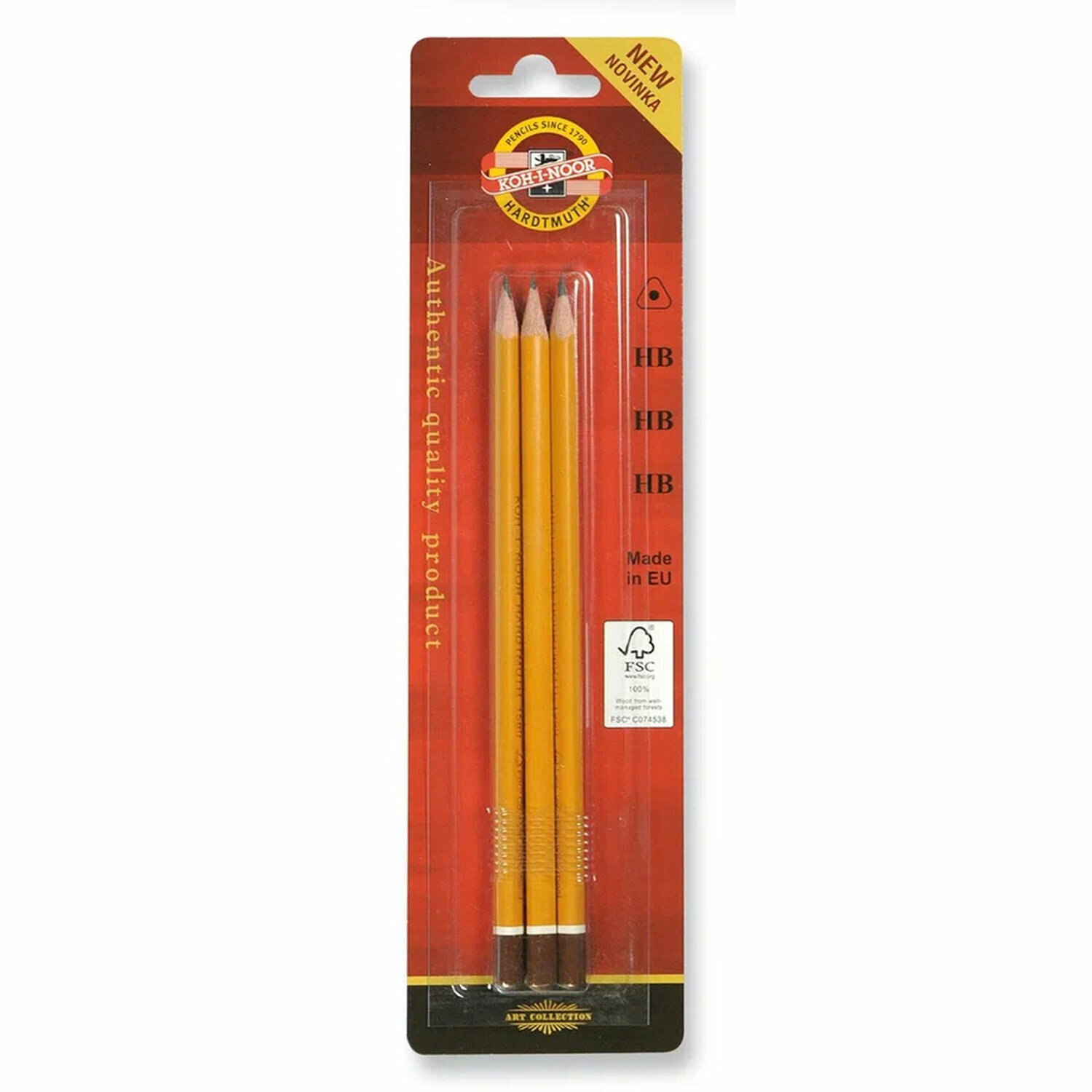 Набор чернографитных карандашей KOH-I-NOOR 1580, HB, без резинки, заточенные, 3 шт 15800HB001BL