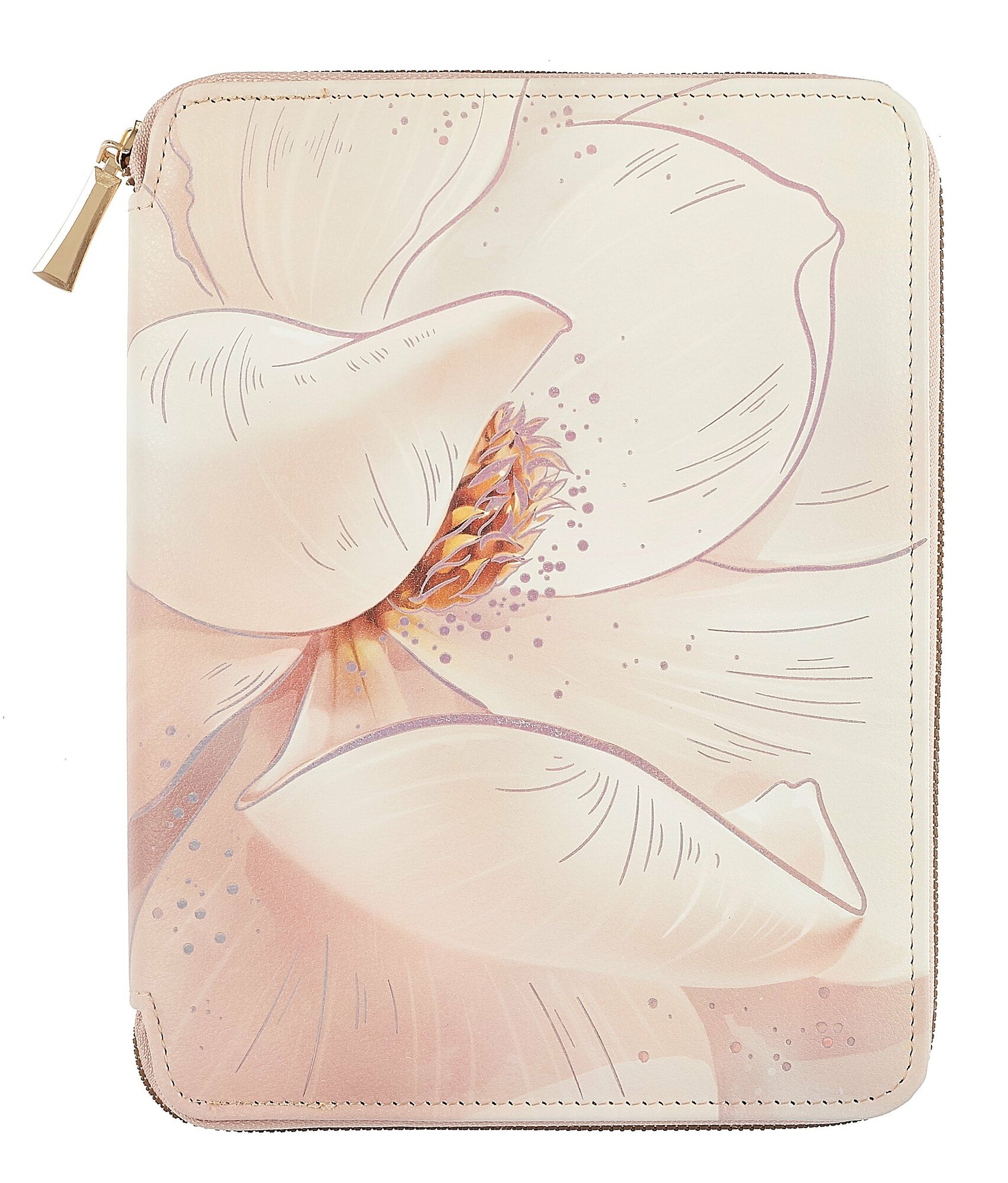 Ежедневник-органайзер недат. А5+ 120л 175*225 "Наппа. Цветок" кожзам, тв. переплет, обл. поролон, тиснение фольгой, офсет, ляссе, папка-органайзер, застежка-молния, карман, подар. упаковка