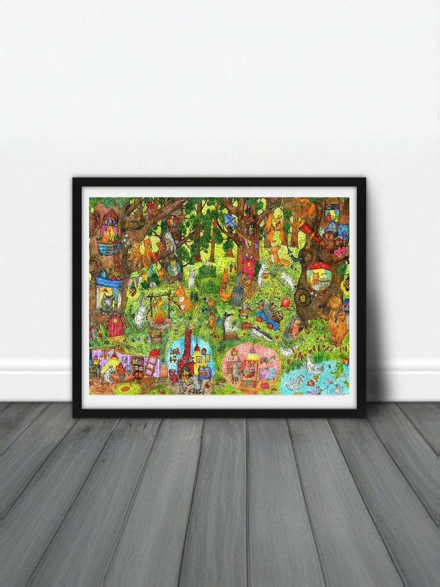 Постер в детскую комнату Лес чудес Лето Плакат для дома 42 см на 30 см