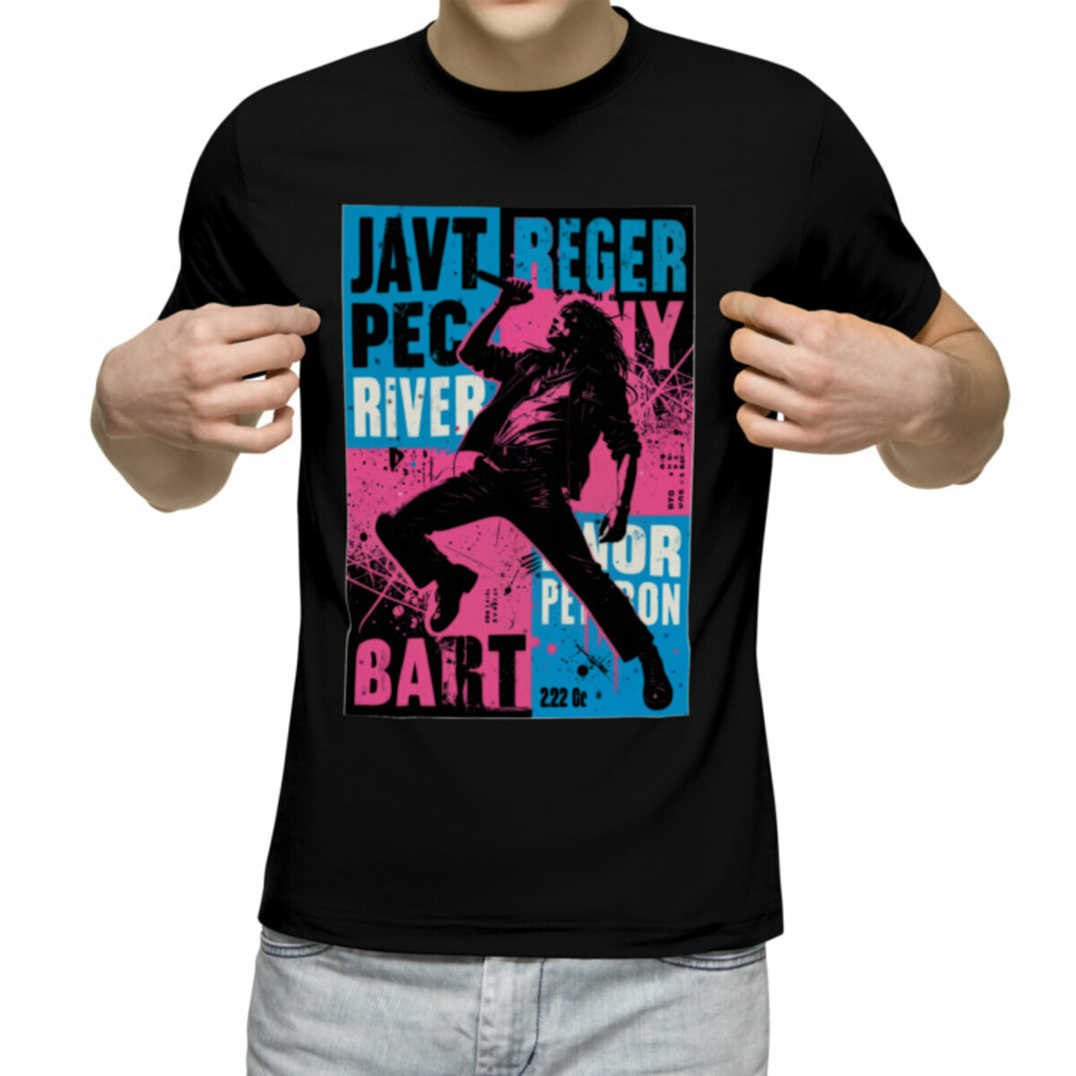 Мужская футболка «Сине-розовый электро. Пою» (черный, M)