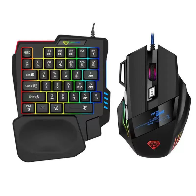 Игровая клавиатура и мышь для мобильных устройств Minecraft, проводные, USB, одноручные, комплект с конвертером Type-C