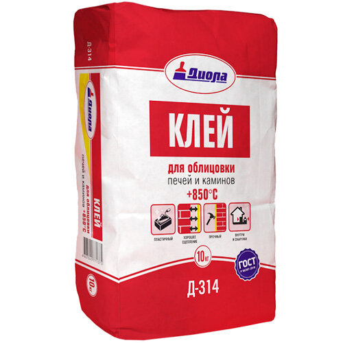 Клей для облицовки Диола печей и каминов, 850 градусов, Д-314, 5.0 кг (1403)