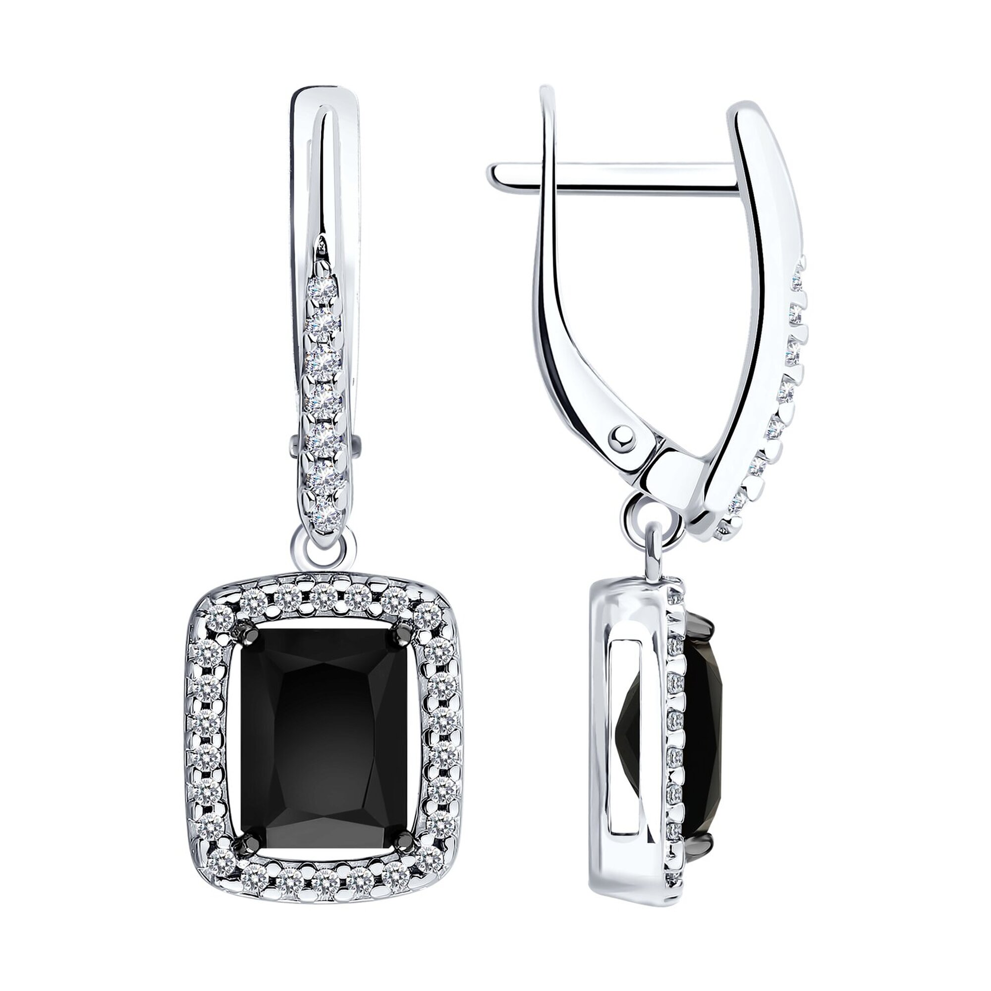 Серьги, серебро, 925 проба, родирование, фианит, агат