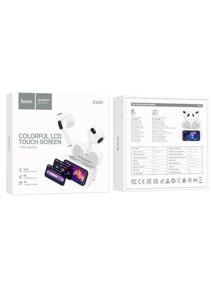Наушники беспроводные TWS HOCO EW81 Elegant true, bluetooth V5.4, Touch screen (Белый)