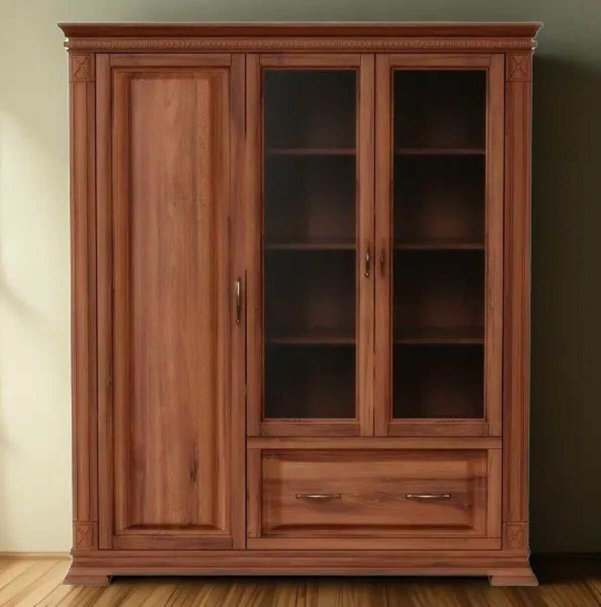 Шкаф книжный распашной из сосны Верди Premium 104, 130x45x150 дуб 2