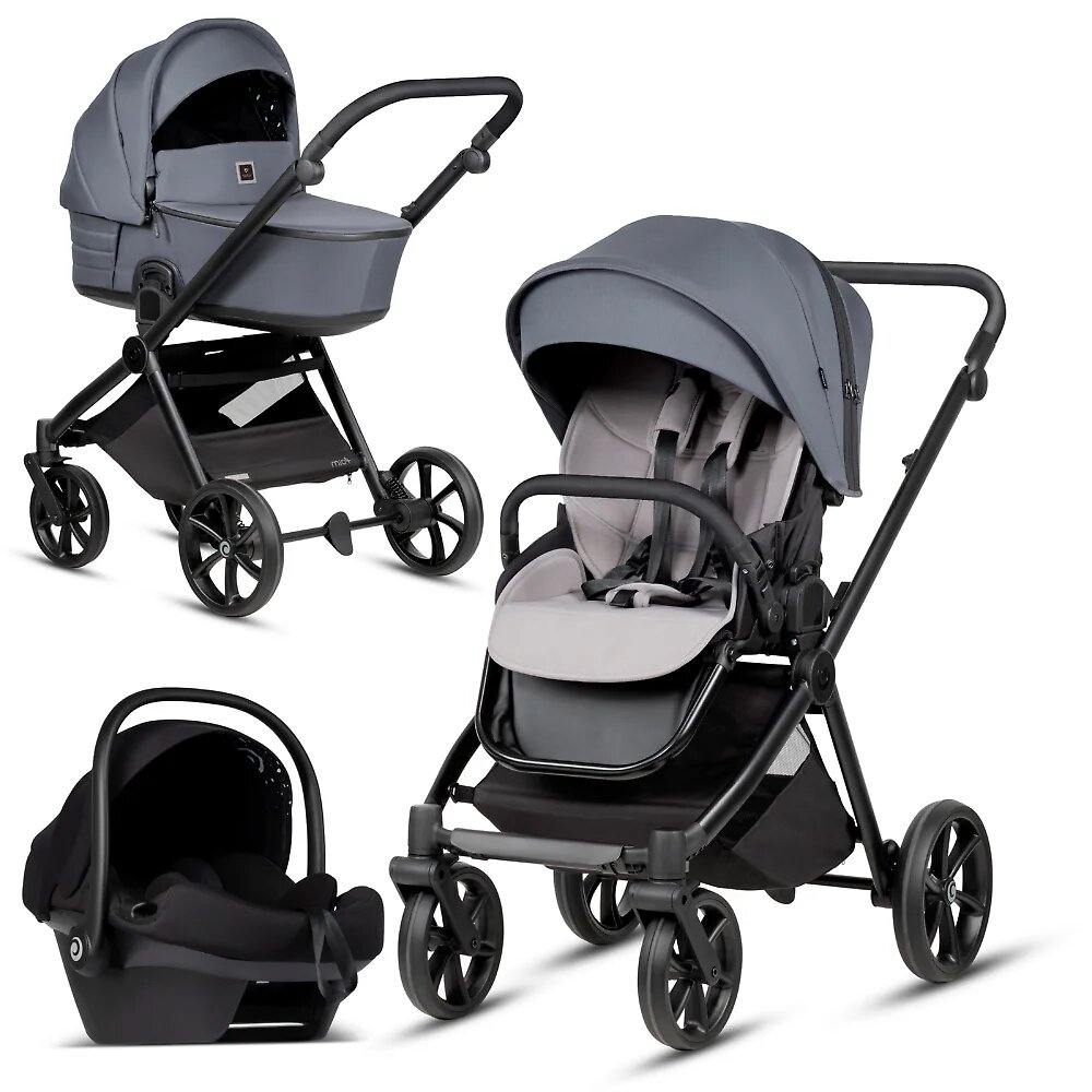 Детская коляска 3в1 Tutis Mio 3+, Elo Lux Edu Sky, цвет Dark Grey (Тёмно-серый)