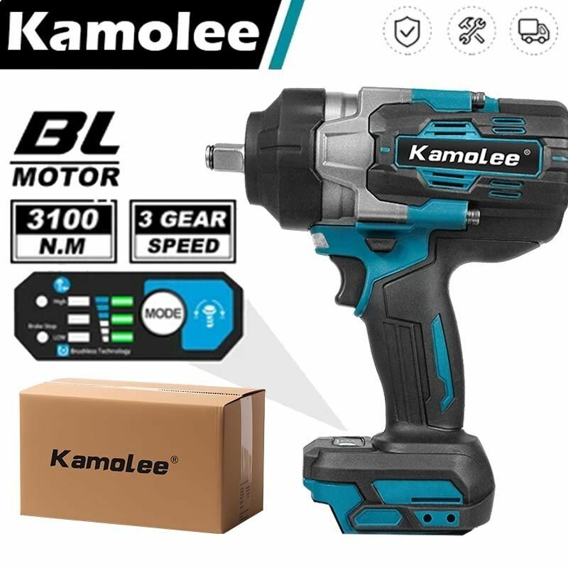 Бесщеточный электрический ударный гайковерт Kamolee "1/2" 3100 Нм со светодиодной подсветкой, 5000 Вт, 15000 об/мин