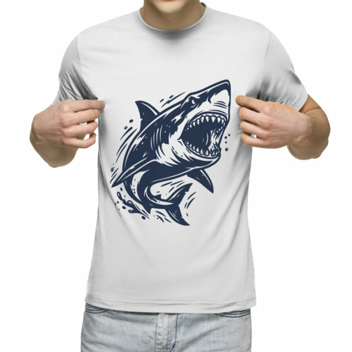 Мужская футболка «прикольная акула» (белый, 3XL)