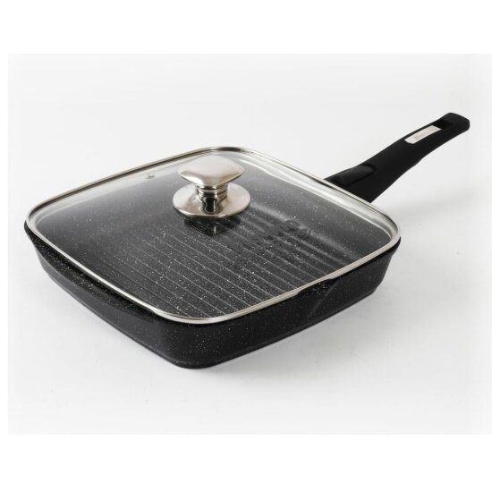 Сковорода-гриль квадр. Мечта Посуда Гранит black со съемной ручкой и стеклянной крышкой, 24*24 см арт. С064802