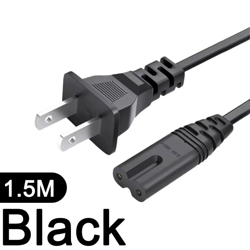 Черный удлинитель питания JCD 1.5 м, 2 контакта
