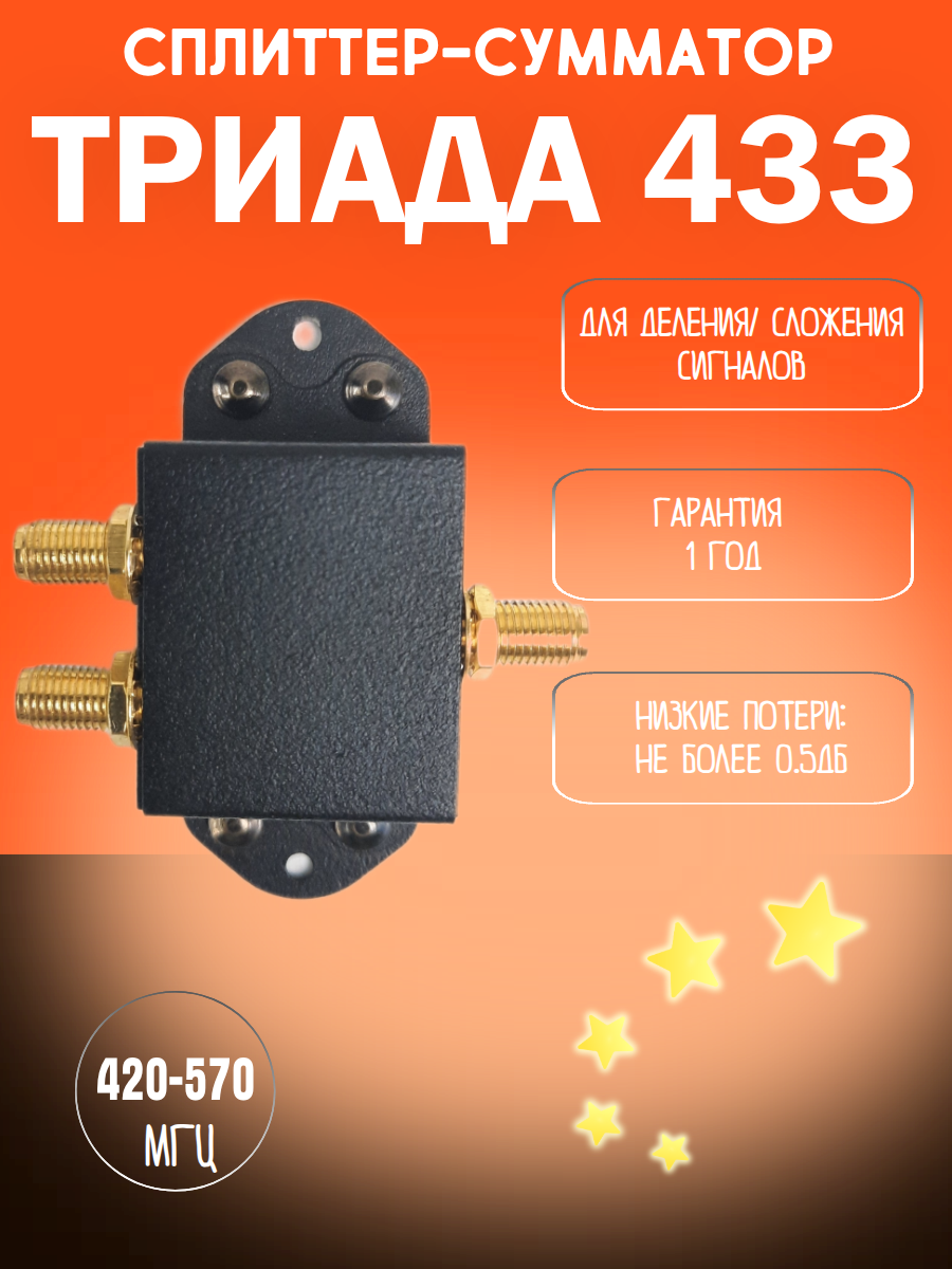 Сплиттер-сумматор 433 Триада, для деления сложения сигналов в диапазонах LPD 433 МГц и CDMA 450 Мгц