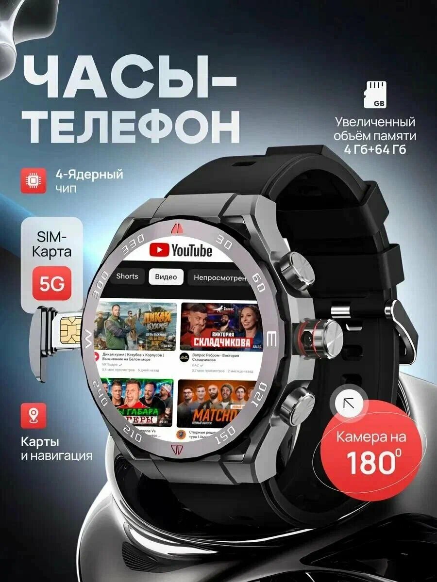 Умные смарт-часы HW 18 Call, Android, Sim-карта 5G, камера 180º, Wi-Fi, Карты и навигация