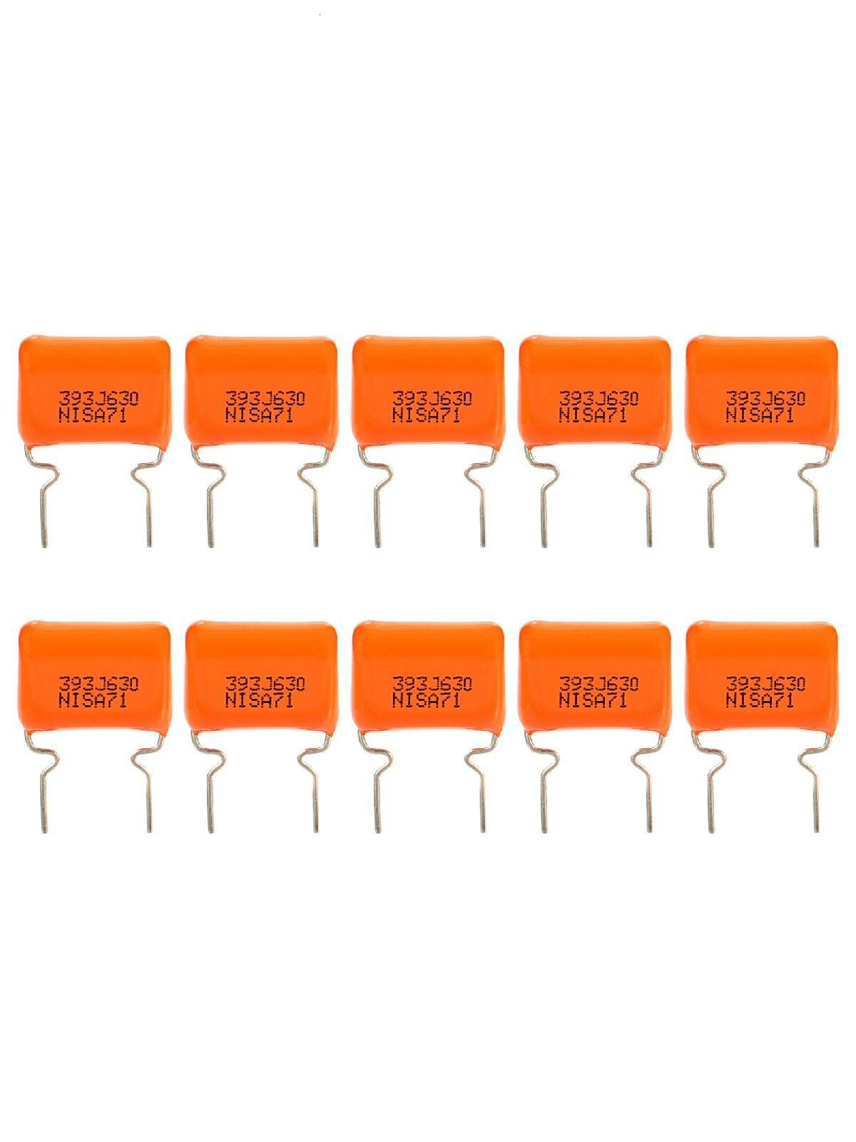 Комплект из 10 гитарных тональных конденсаторов 393J 630V, повышающих Качество звучания и снижающих уровень шума в музыкальных инструментах.