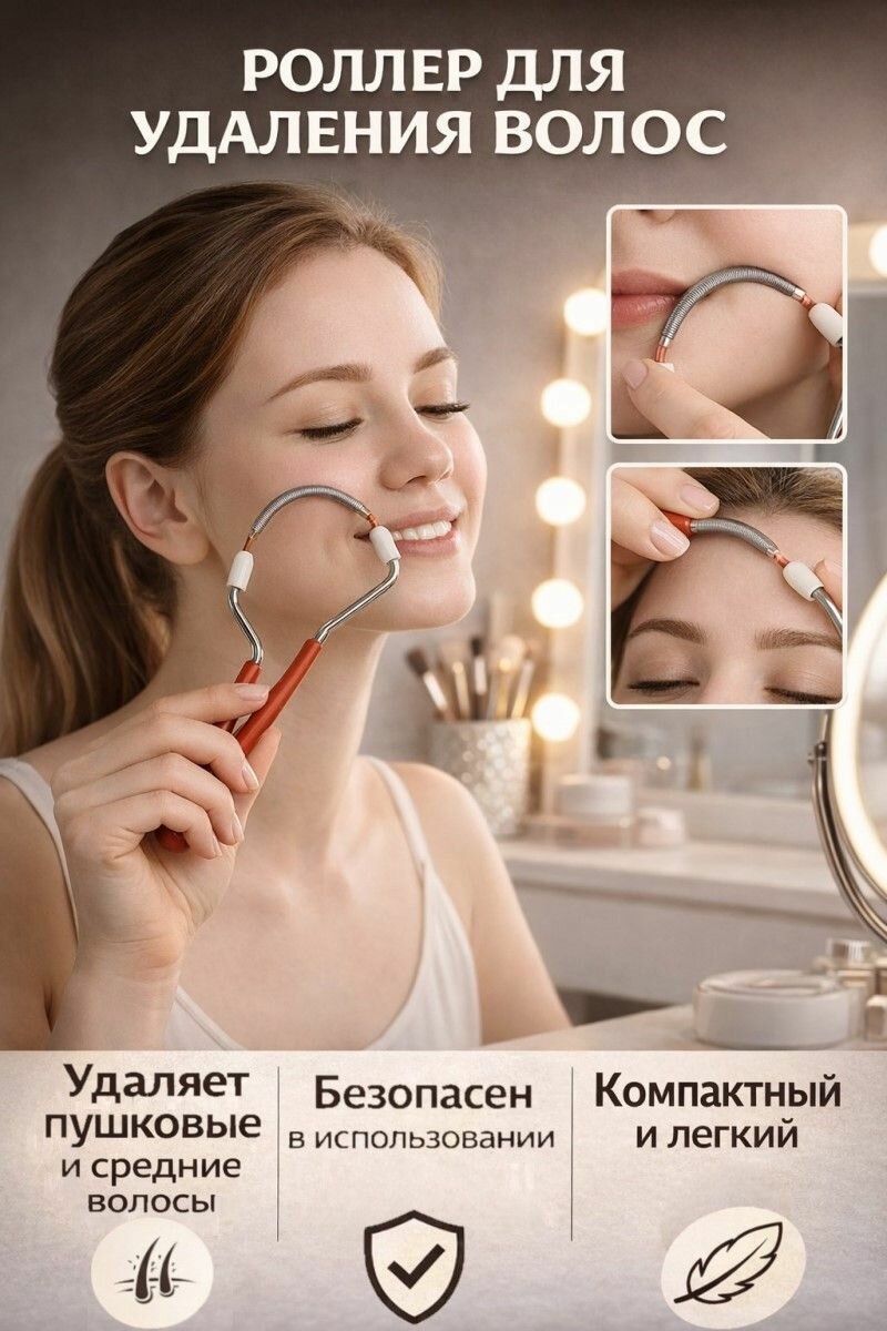 Депилятор для лица, верхней губы. Эпилятор женский с пружиной механический. Ручной прибор для удаления волос на подбородке/щеках мини.
