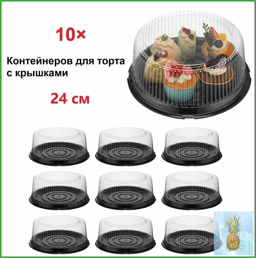 Коробка Для Торта Из Пластика С Крышкой Чёрного Цвета Размером 24 5X24 5X8 3Cm
