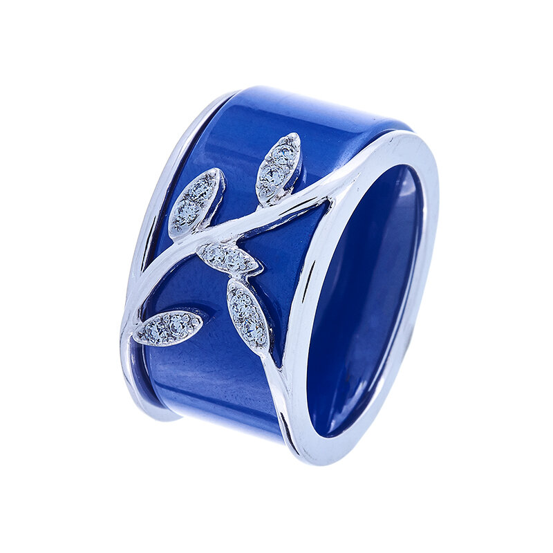 Кольцо, серебро, 925 проба, фианит, керамика