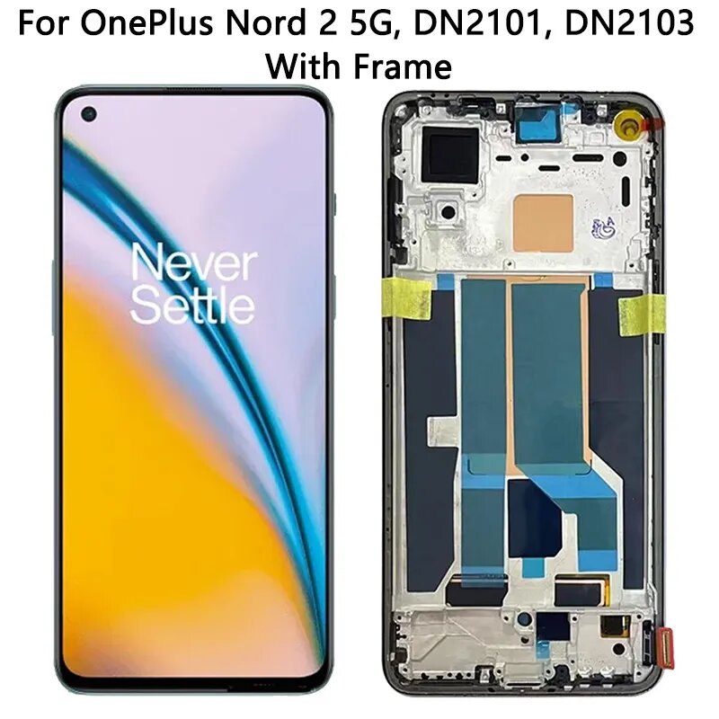 6,43-дюймовый AMOLED-дисплей для OnePlus Nord 2 5G, DN2101, DN2103, ЖК-экран с рамкой, сенсорная панель, черный.