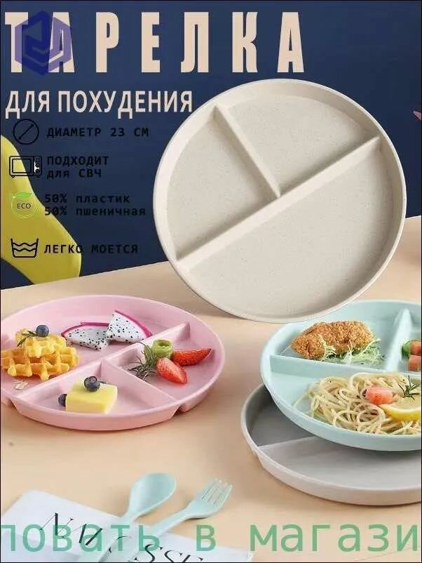 Трехсекционная тарелка для порционного контроля, диетическая, круглая, для дома и фитнеса