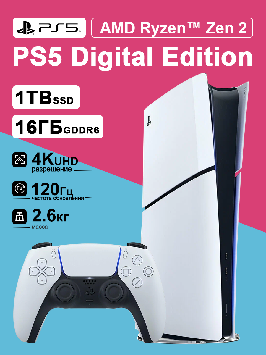 Игровая приставка PlayStation5 Slim Disc ,1TБ, 4K/120fps, белый, версия HK