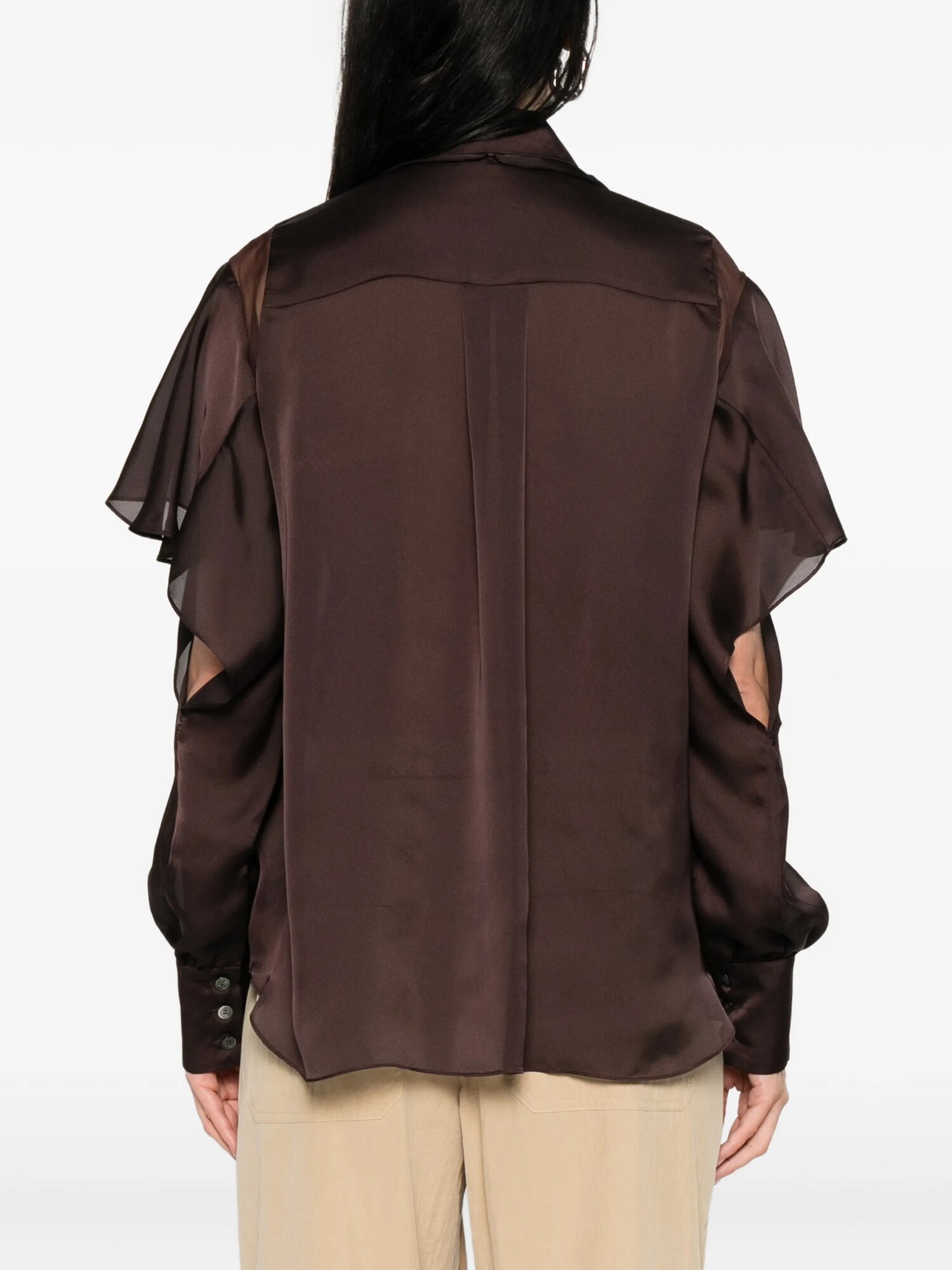 Рубашка Sacai Ruffled panelled shirt, размер 44, brown — фото 1