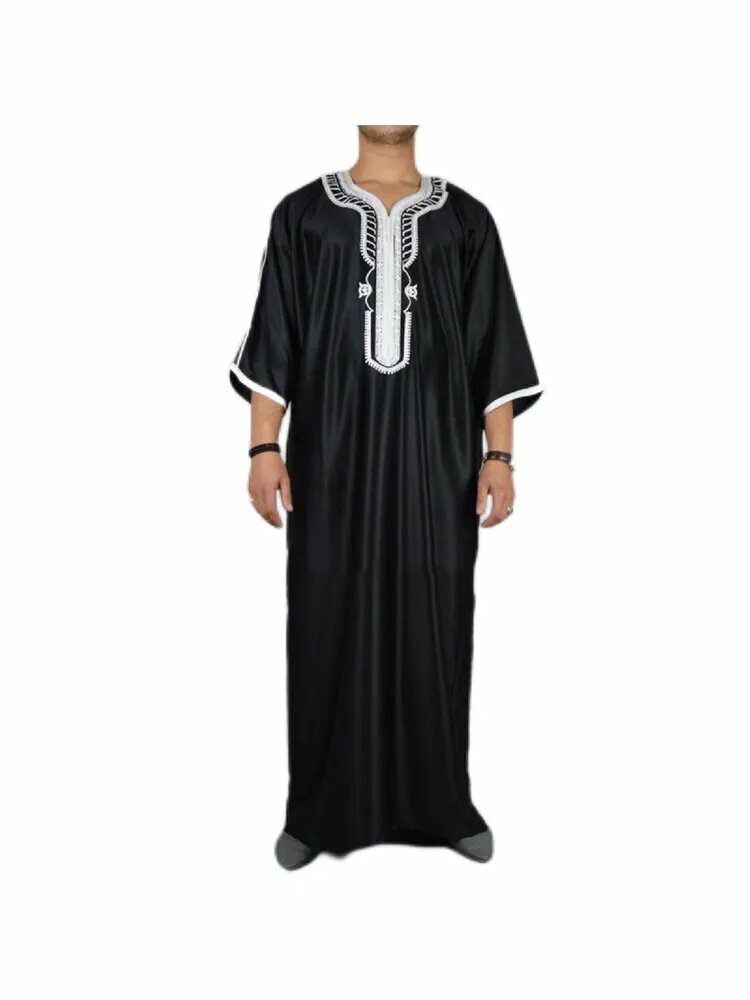 Мусульманская одежда Jubba Thobe с рукавами средней длины для мужчин, Черный - L