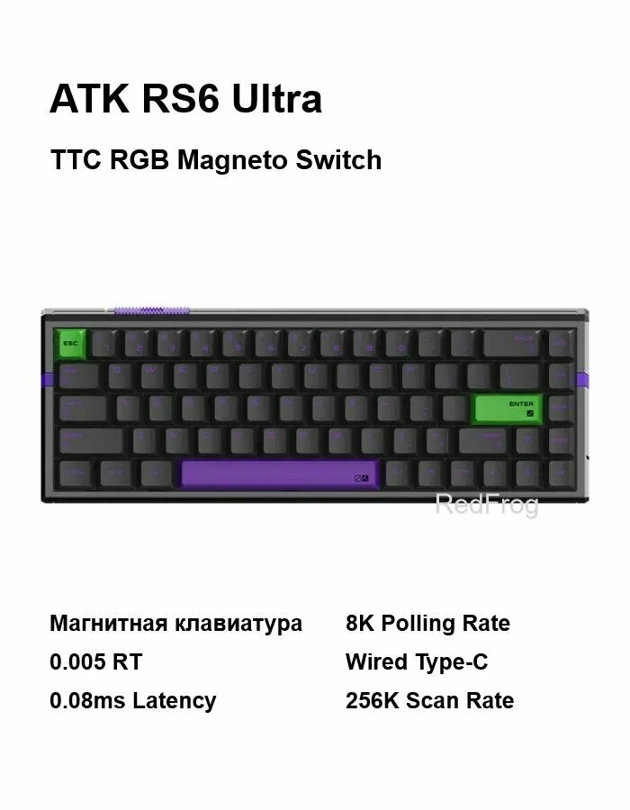 ATK Игровая клавиатура проводная RS6 Ultra, TTC RGB Magneto Switch, Night Hunter, Магнитная клавиатура, Английская раскладка, черный матовый