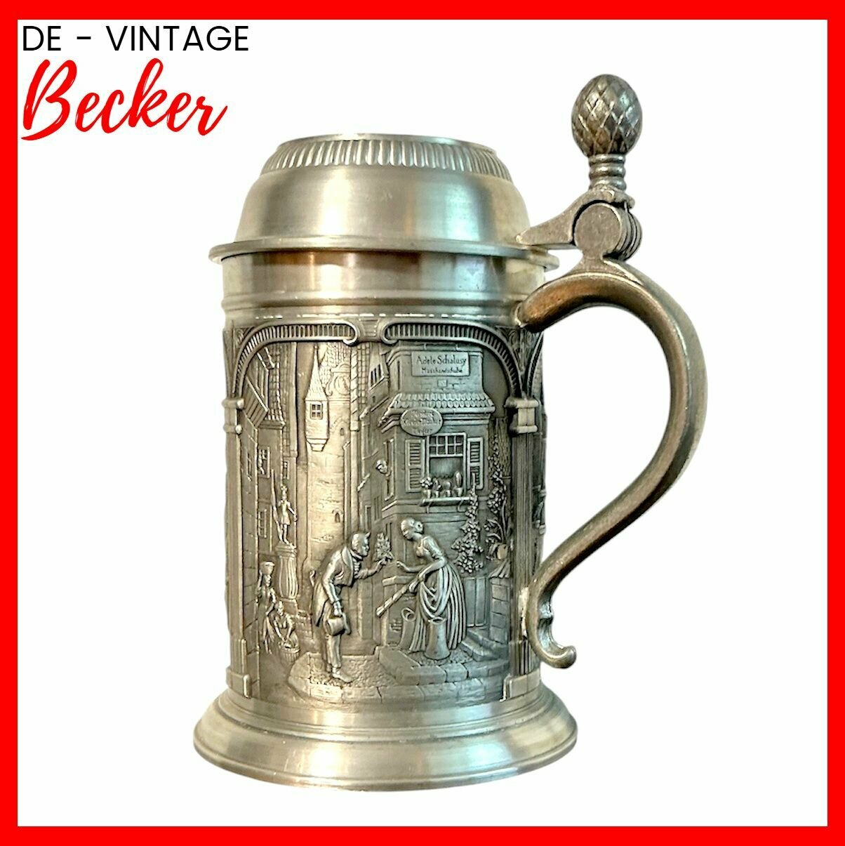 Кружка пивная, оловянная Почтальон, Becker, винтаж. Германия