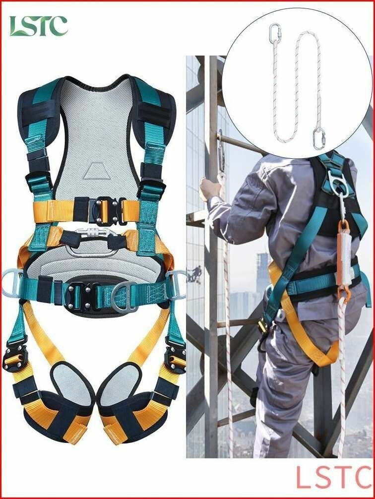 Полная система безопасности для работы на высоте, 5-точечные противоударные ремни, подходят высотных работ и спасательных операций, модернизированная + верёвка длиной 2 м с герметизирующим крюком