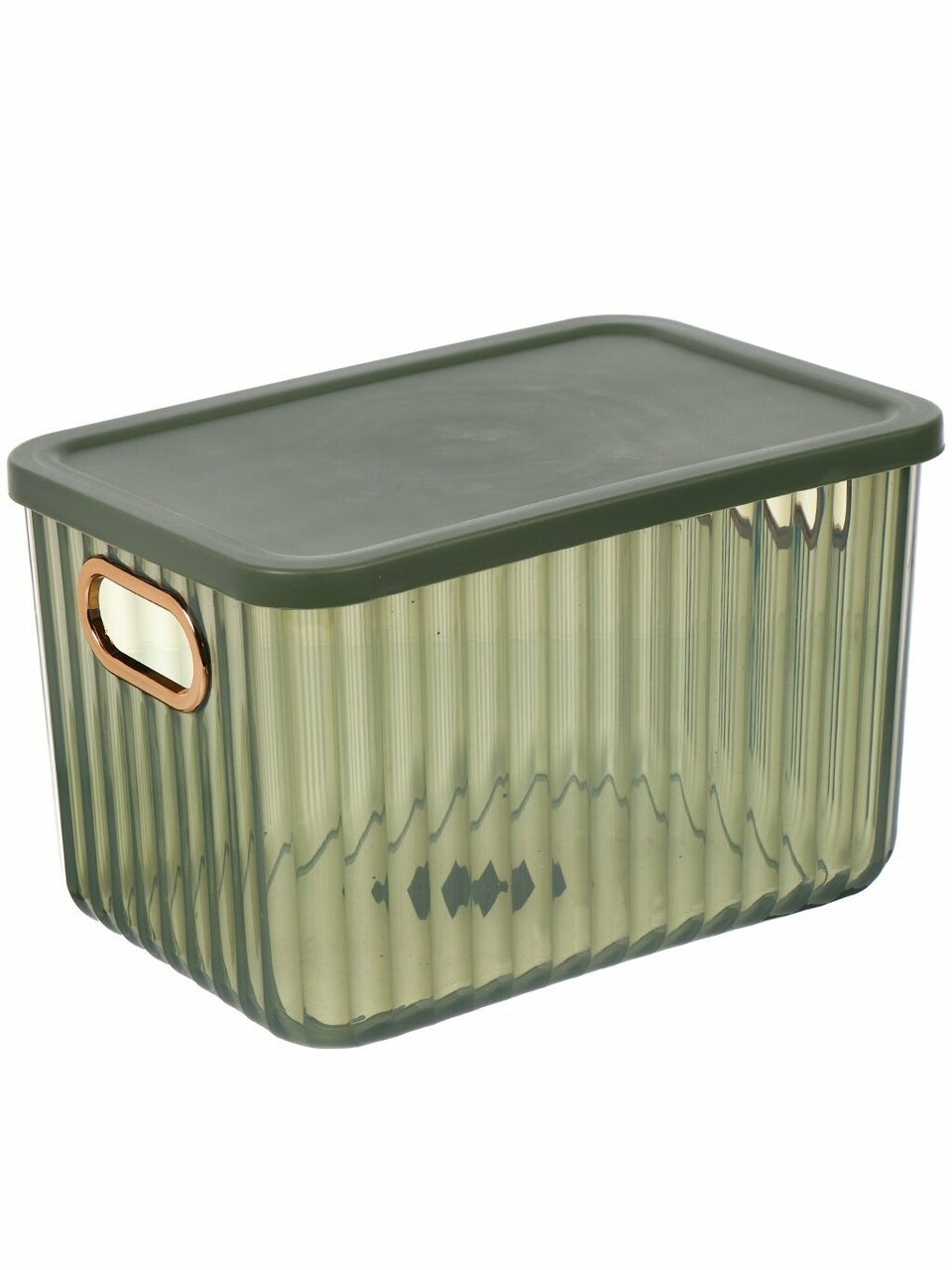 Корзина для хранения вещей прямоугольная 18.5х26х16.2 см, пластиковая зеленая с крышкой и ручками, модель Y4-7052