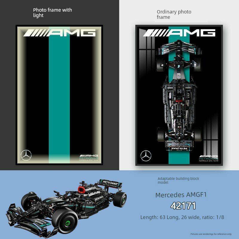 Фотообои Mercedes-AMG F1 Гоночный Рамка Зеленая Полоса Зеркальная Отделка С LED Подсветкой С Дистанционным Управлением