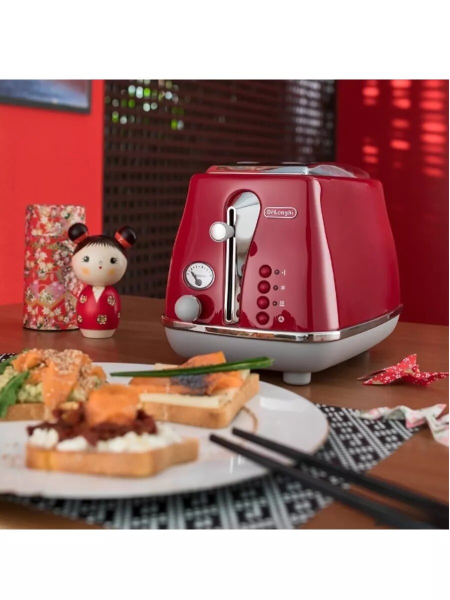 Тостер DeLonghi , красный, 900Вт, двухслотовый, механическое управление — фото 1