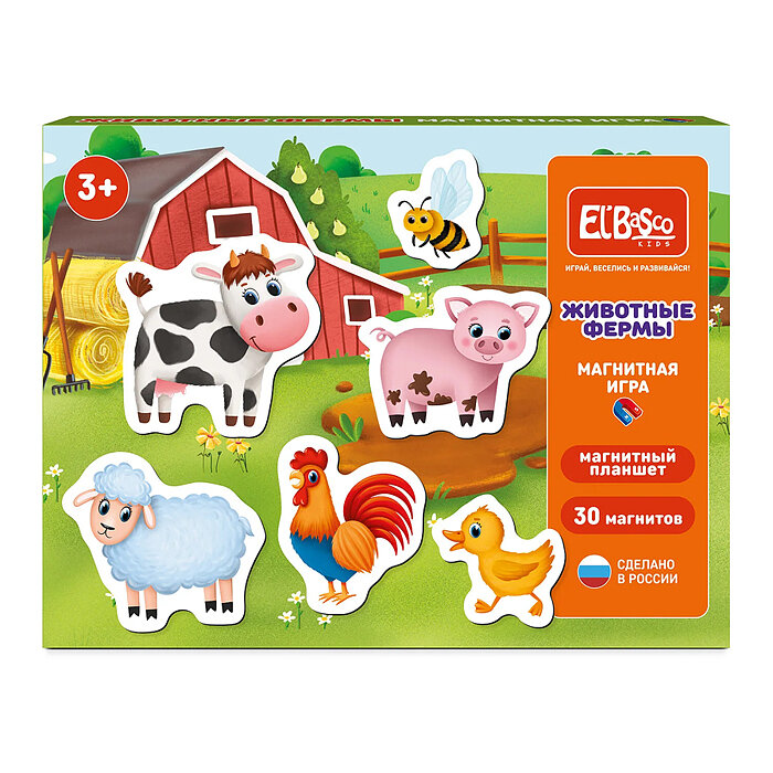 Магнитная игра El BascoToys "Животные фермы" магнитная модель, материал картон и металл, в пакете ET05-068