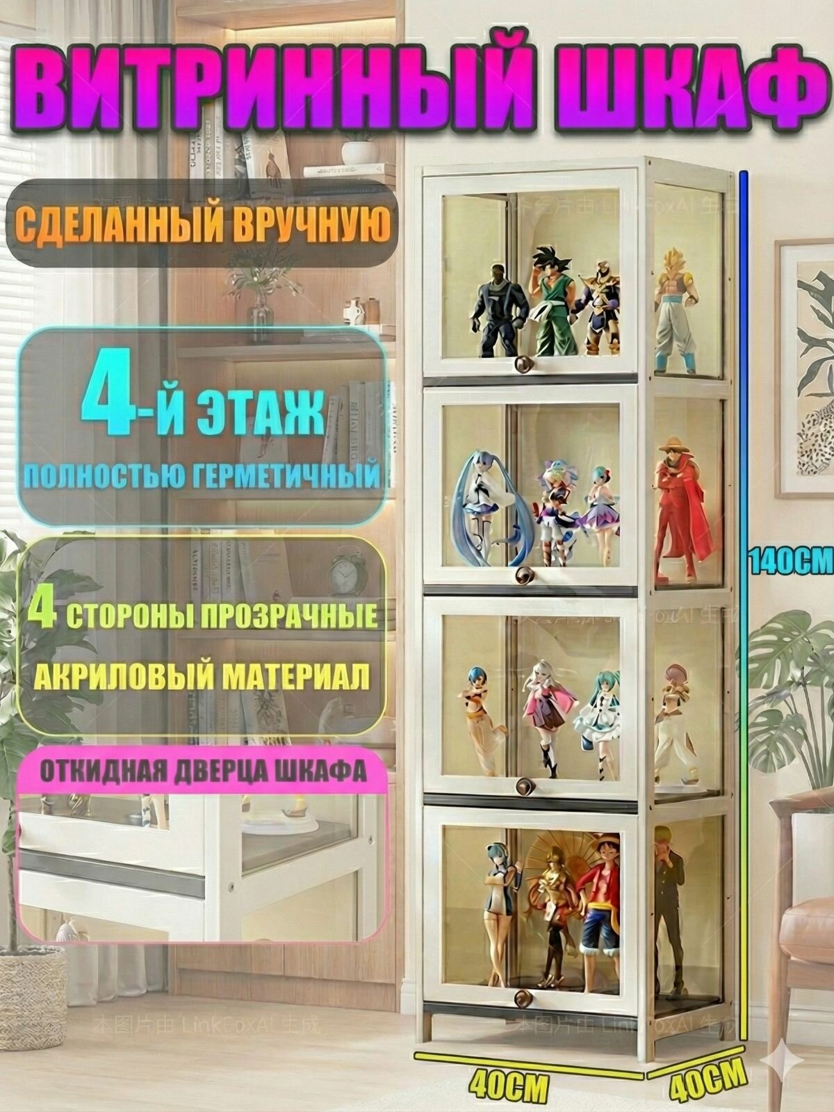 Шкаф для фигуроС подсветкой акриловый материал 140x40x30 бел