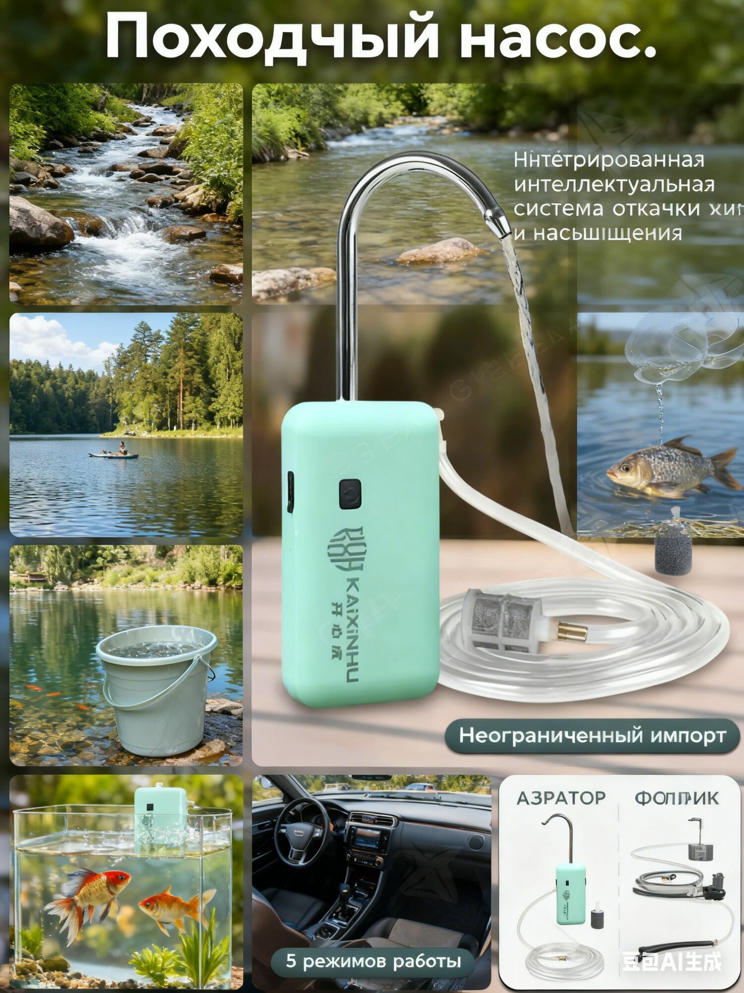 Переносной уличный умывальник, походный насос, с фонариком