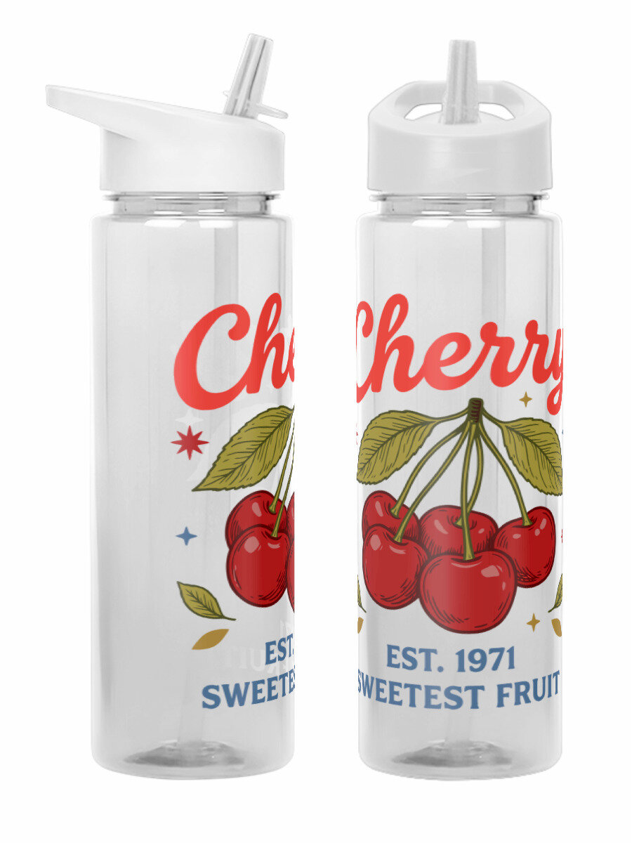 Бутылка белая для воды с принтом Вишня y2k черешня у2к винтаж ретро ягоды cherry