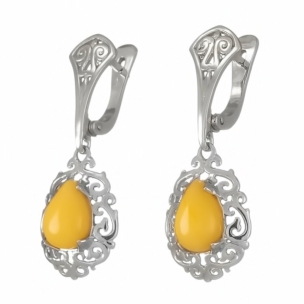 Серьги, серебро, 925 проба, янтарь