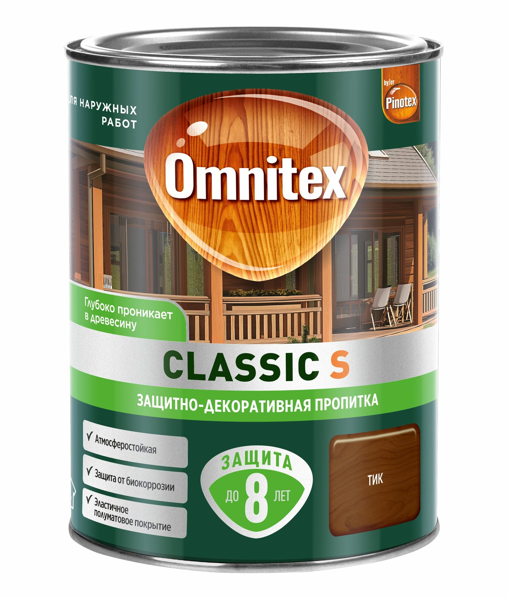 OMNITEX (PINOTEX) CLASSIC S пропитка декоративная для защиты древесины, тик (0,9л)