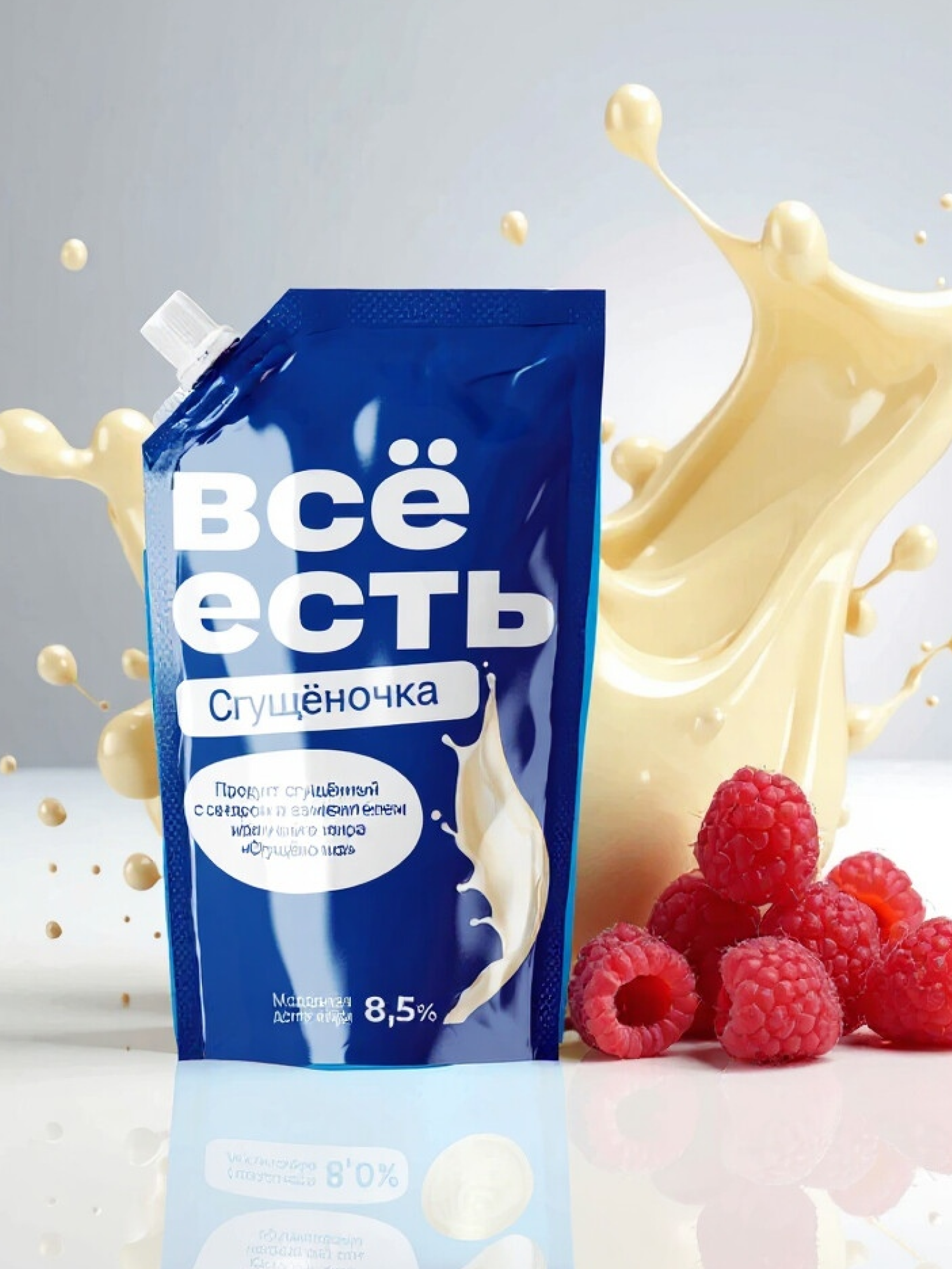 Сгущенка "Всё есть", с сахаром, ЗМЖ, 8,5 % жирности, 270 г, дой-пак, 12 штук