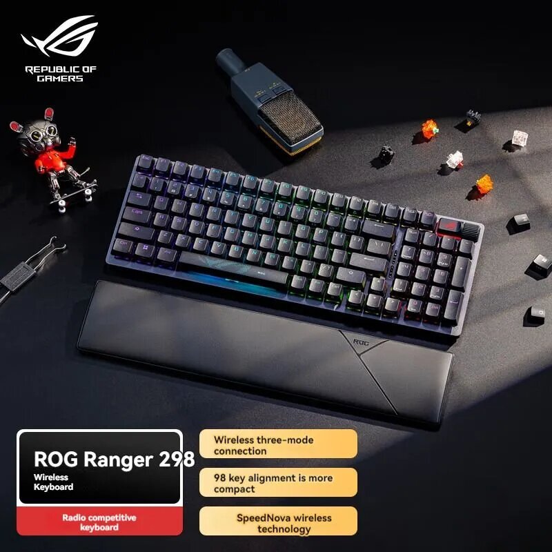 Игровая клавиатура беспроводная ROG SCOPE II, Wireless/Bluetooth Tri-Mode NX SNOW 98-клавишный pbt, (ROG NX SNOW), Английская раскладка, серый металлик