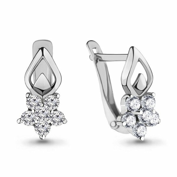 Серьги, серебро, 925 проба, родирование, фианит