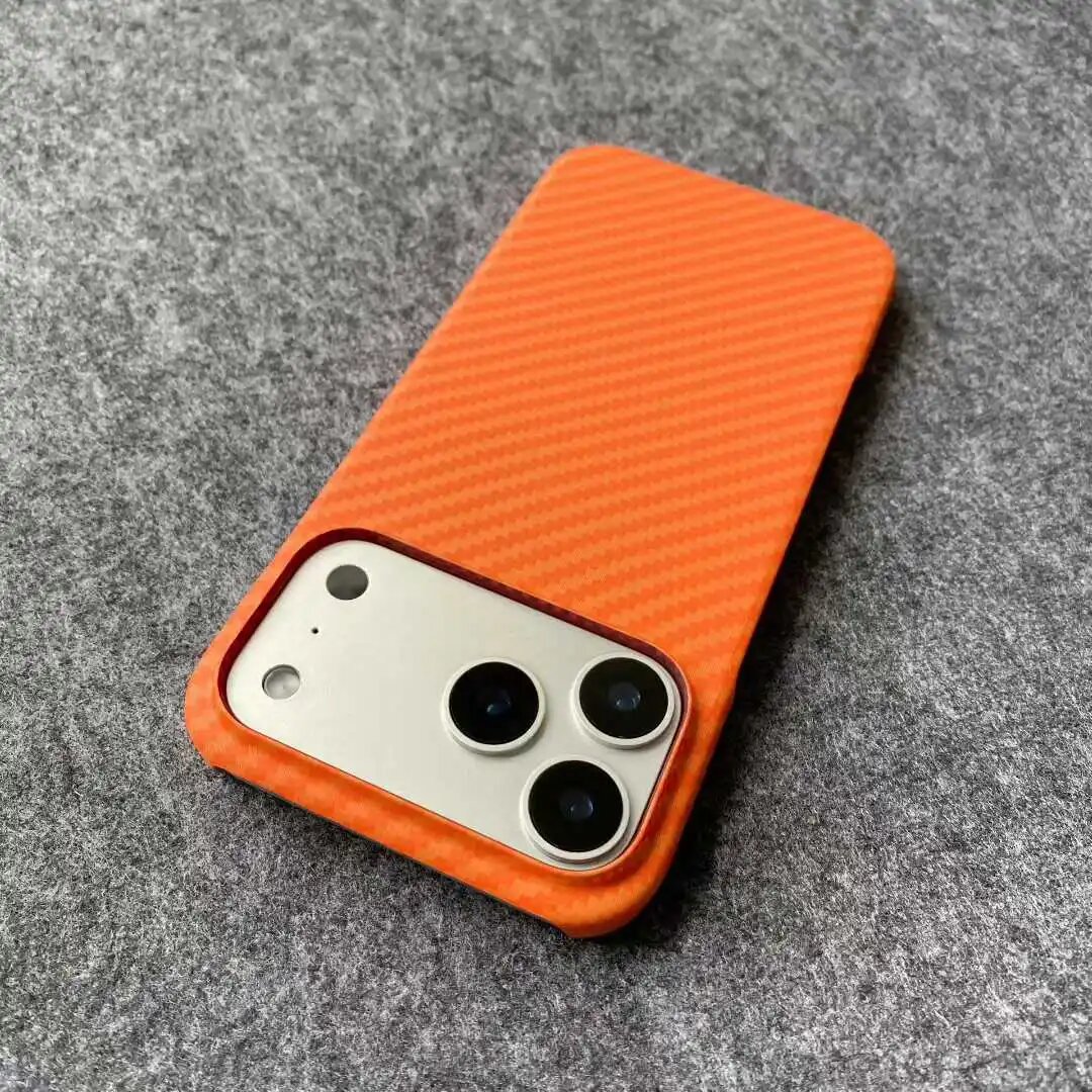 Роскошный Тонкий Безрамочный Чехол Из Углеродного Волокна Для iPhone 17 iPhone17 Pro, Оранжевый, K