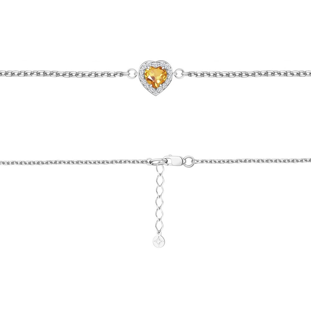Браслет, серебро, 925 проба, фианит, цитрин