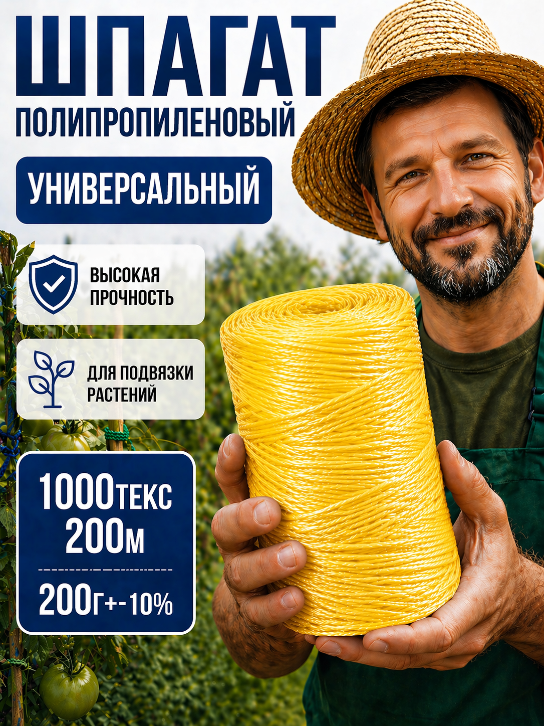 Шпагат полипропиленовый 200 м (200 грамм)1000 тэкс веревка для подвязывания растений