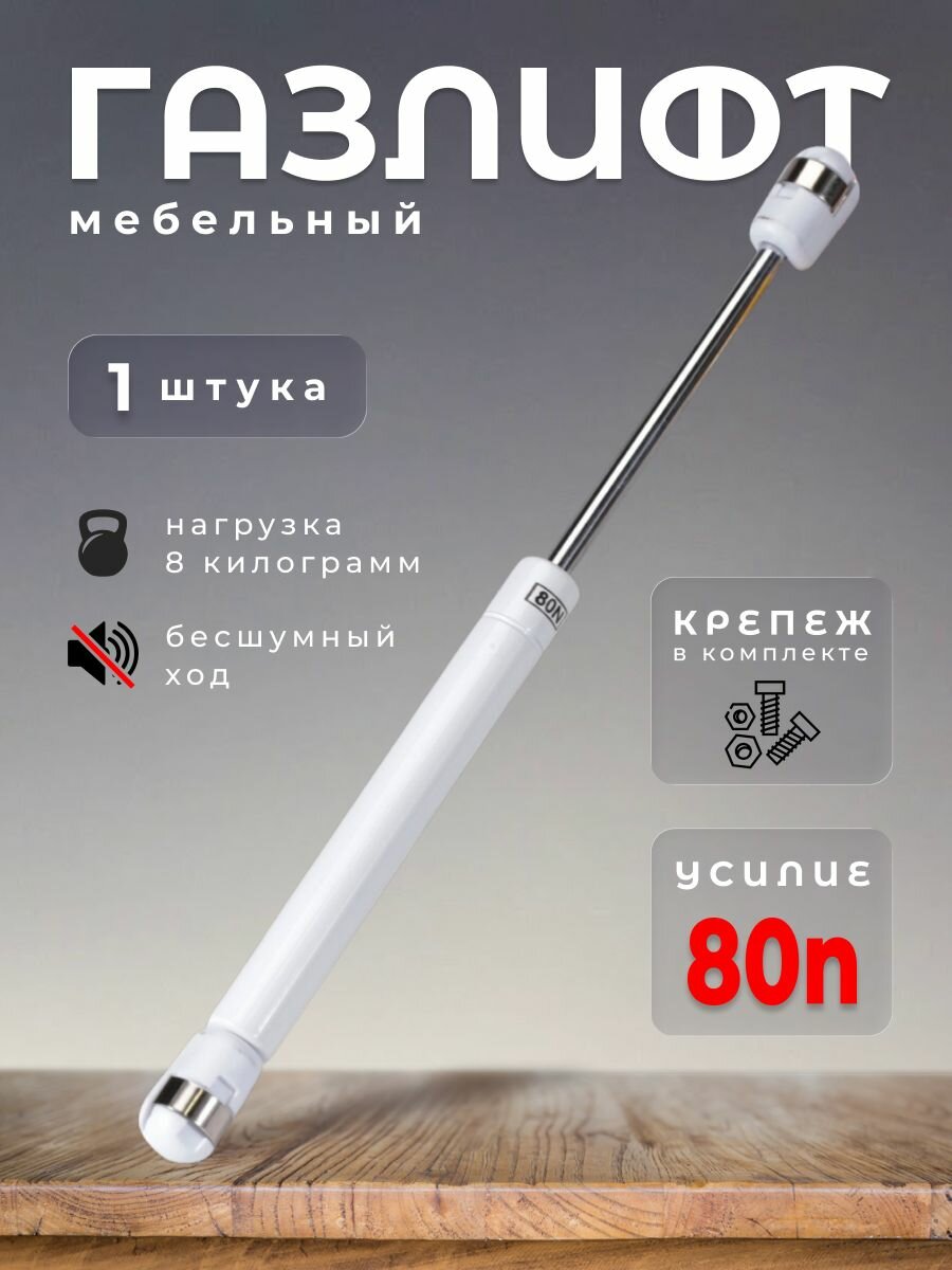 Газлифт, доводчик для мебели, амортизатор мебельный для плавного закрывания двери, газовый упор BRANTE 80N белый