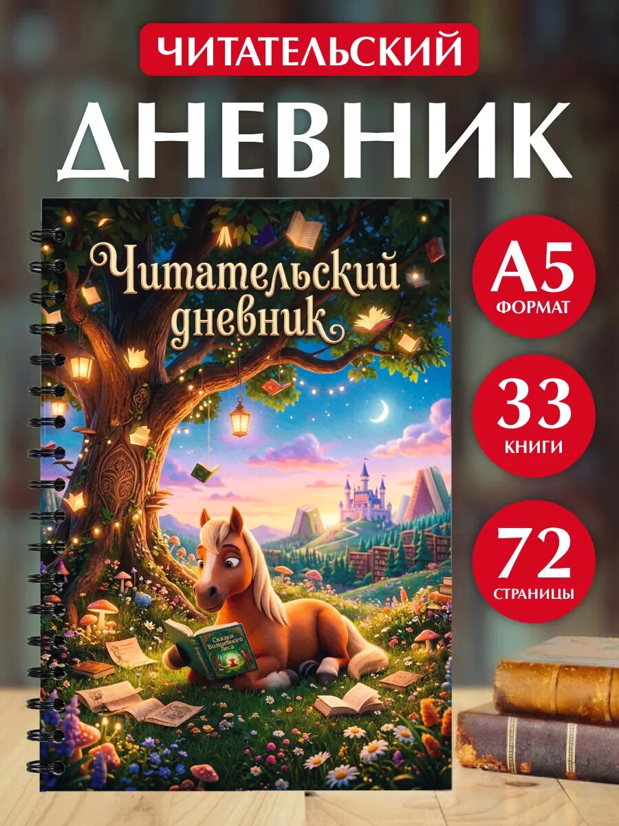 Читательский дневник для девочек, мальчиков и взрослых "Лошадка", рассчитан на 33 Книги