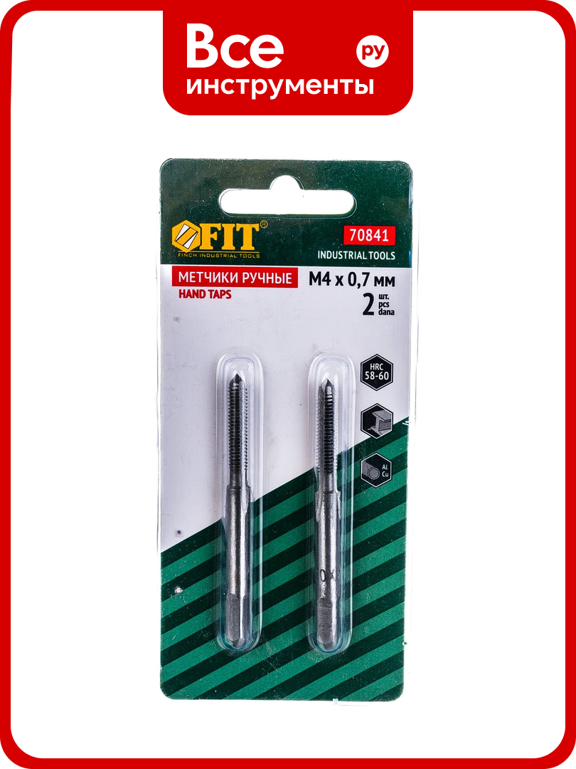 Метрические метчики 4х0.7 мм 2 шт FIT IT 70841, быстрорежущая сталь HSS, ручной тип, метрическая резьба