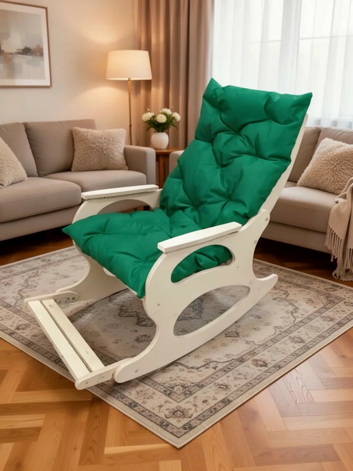 Подушка для кресла BIO-TEXTILES с завязками 120*55 зеленая, для кресла-качалки