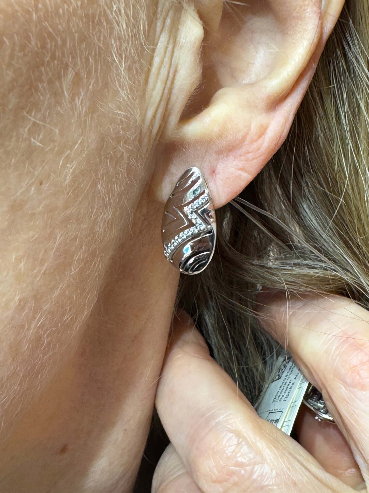 Серьги двусторонние Diamant, белое золото, 585 проба, родирование, фианит, размер 10 мм, длина 2 см, , бесцветный — фото 1