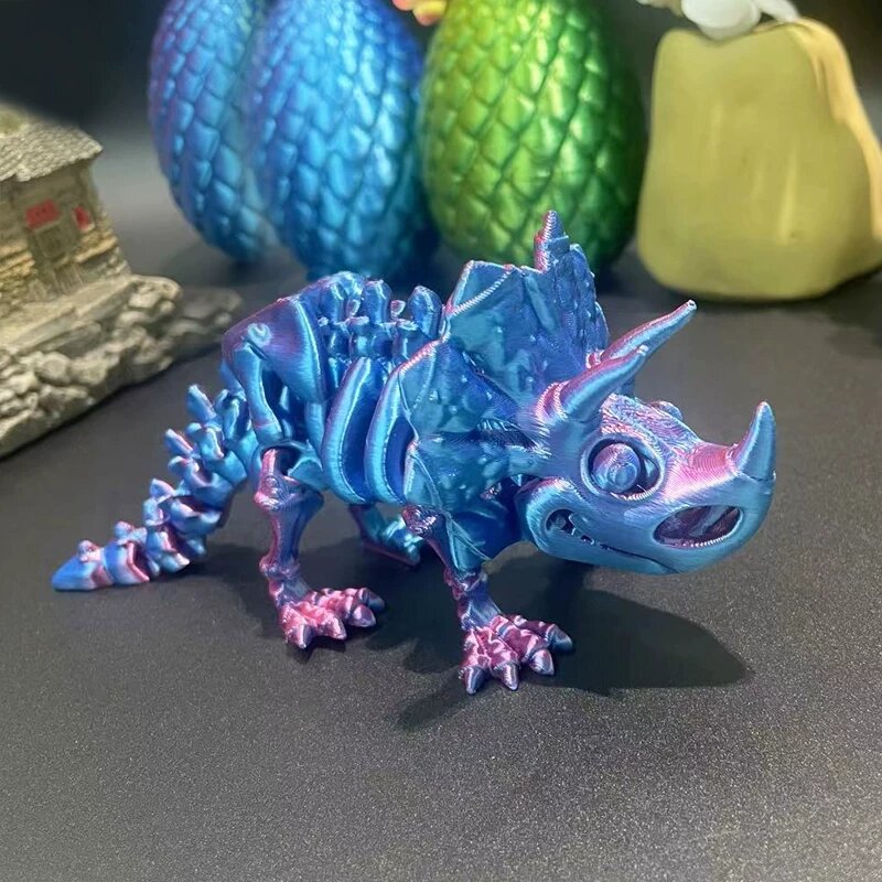 Светящаяся 3D-печатная игрушка-динозавр с подвижными суставами, китайский дракон, модель тираннозавра-рекса, детская